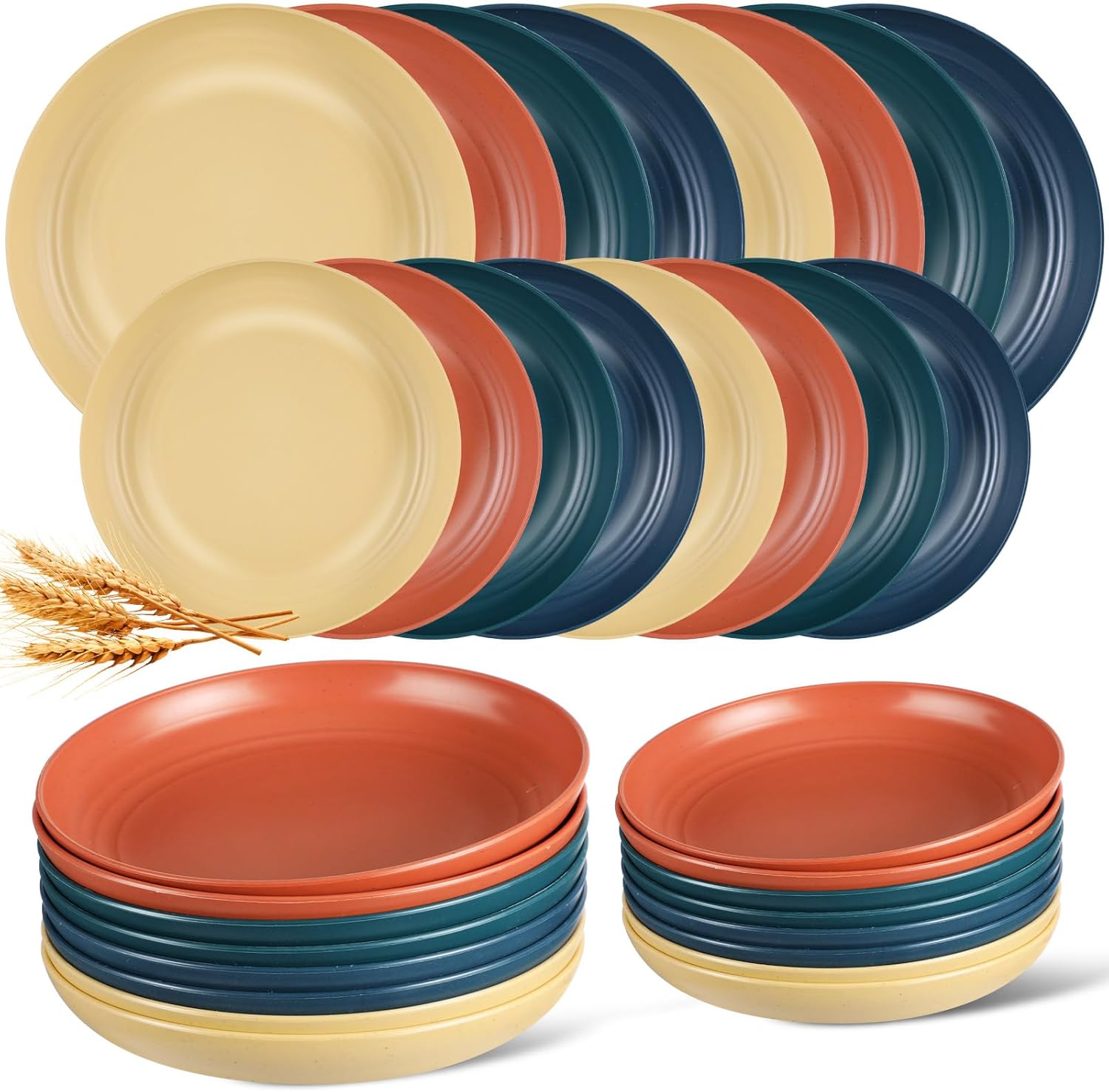 Amazon.com | Tioncy 16 Pcs 9 Inch 10 Inch Wheat Straw Plates Set Deep ...