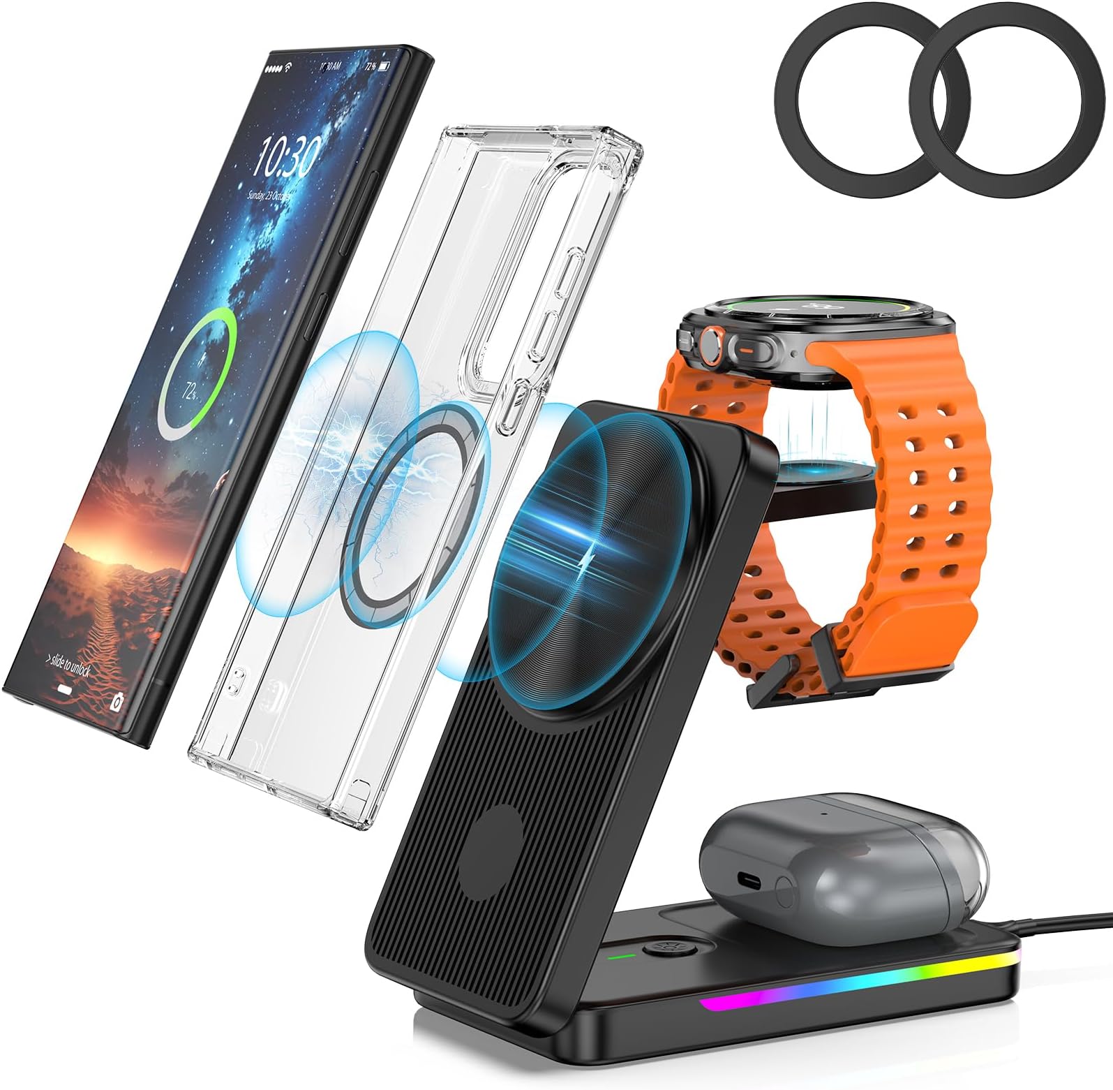 Wireless Charger for Samsung, 3 in 1 Magnetic Wireless Charging Station ...