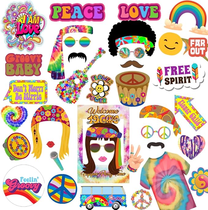 Amazon.com: 60s Photo Booth Props, 40pcs Hippie Photo Booth Props ...