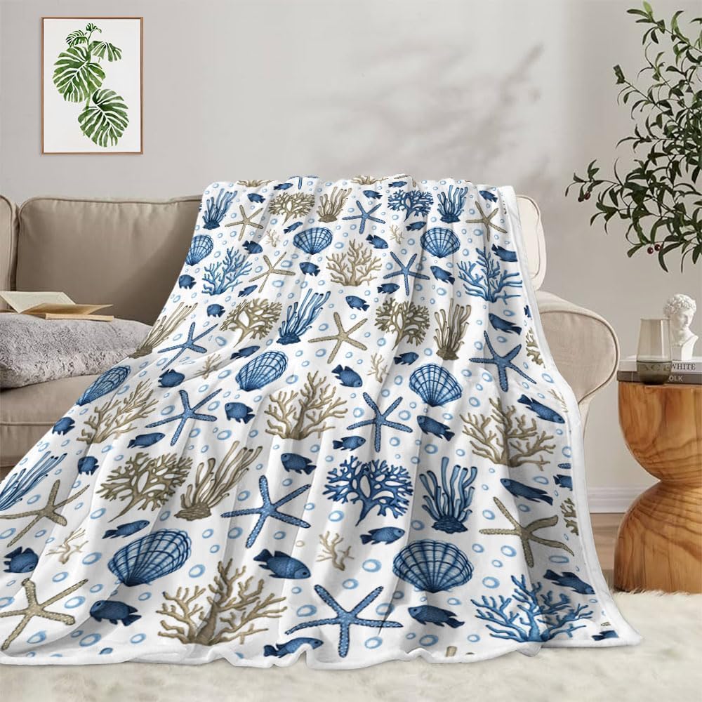 Amazon.com: Ocean Life Coastal Throw Blanket for Adults Kids, Blue ...