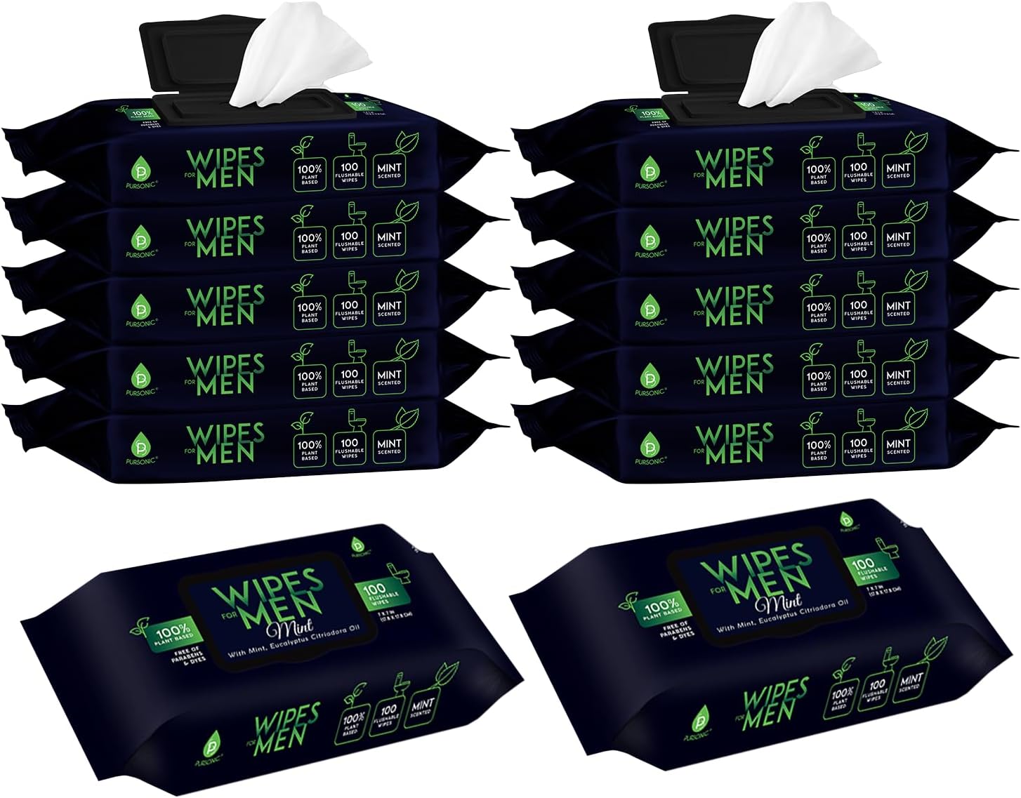 Amazon.com: Pursonic Man Wipes Flushable Wipes-12Pack,1200 Wipes-Mint ...