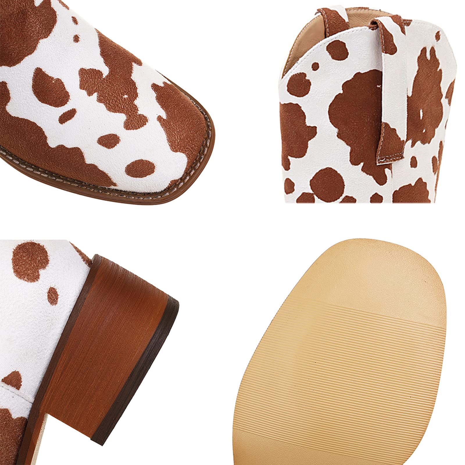 Snapklik.com : Women Cow Print Cowgirl Boots Low Heel Half Boots Square ...