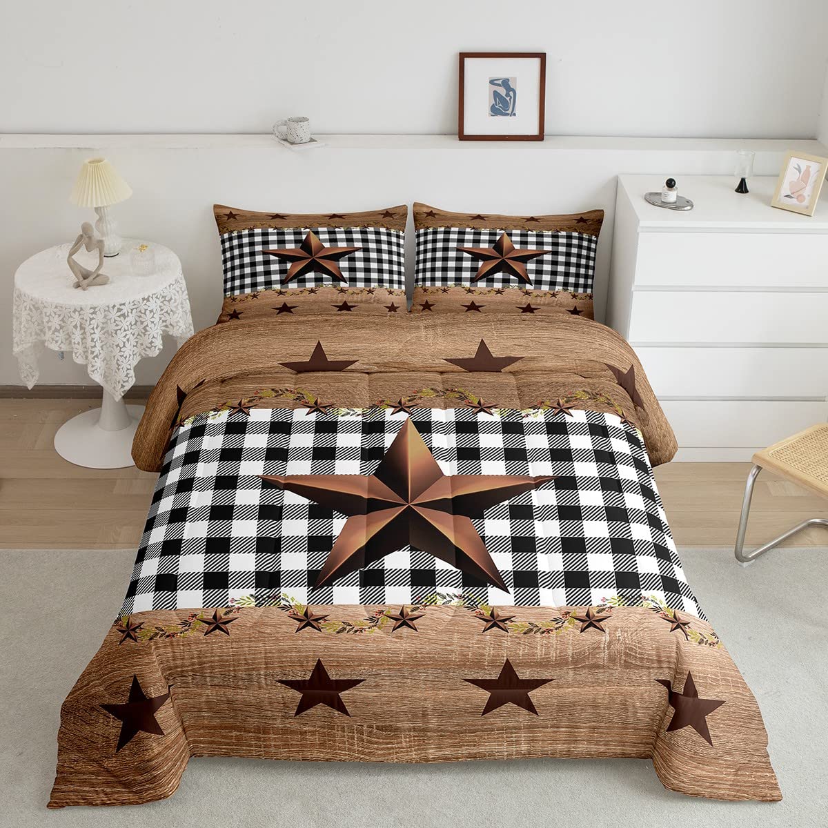 Amazon.com: Western Texas Star Comforter Set Queen, Farmhouse Black ...