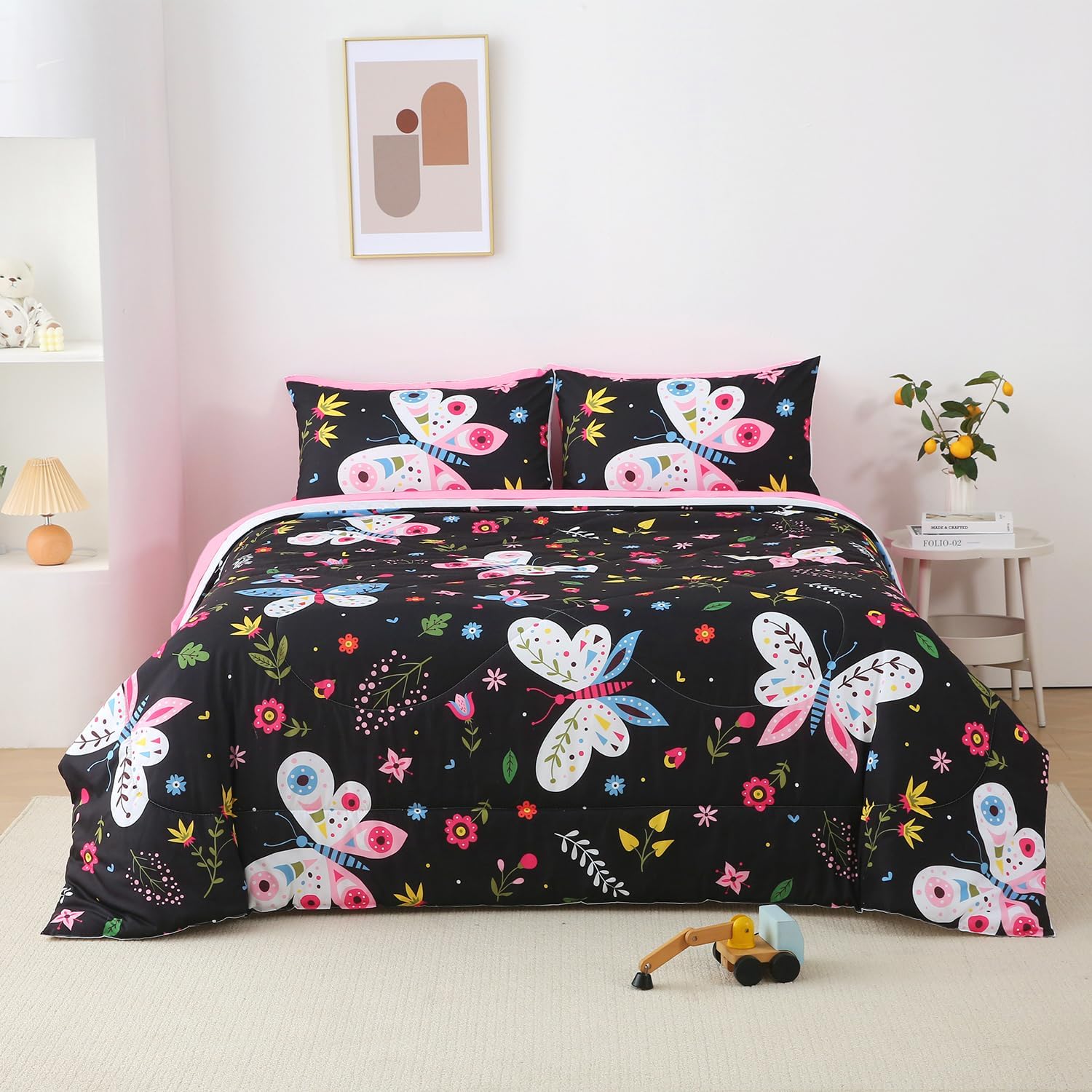 Amazon.com: Jameswish Girls Butterfly Comforter Set Twin Size Black 7 ...