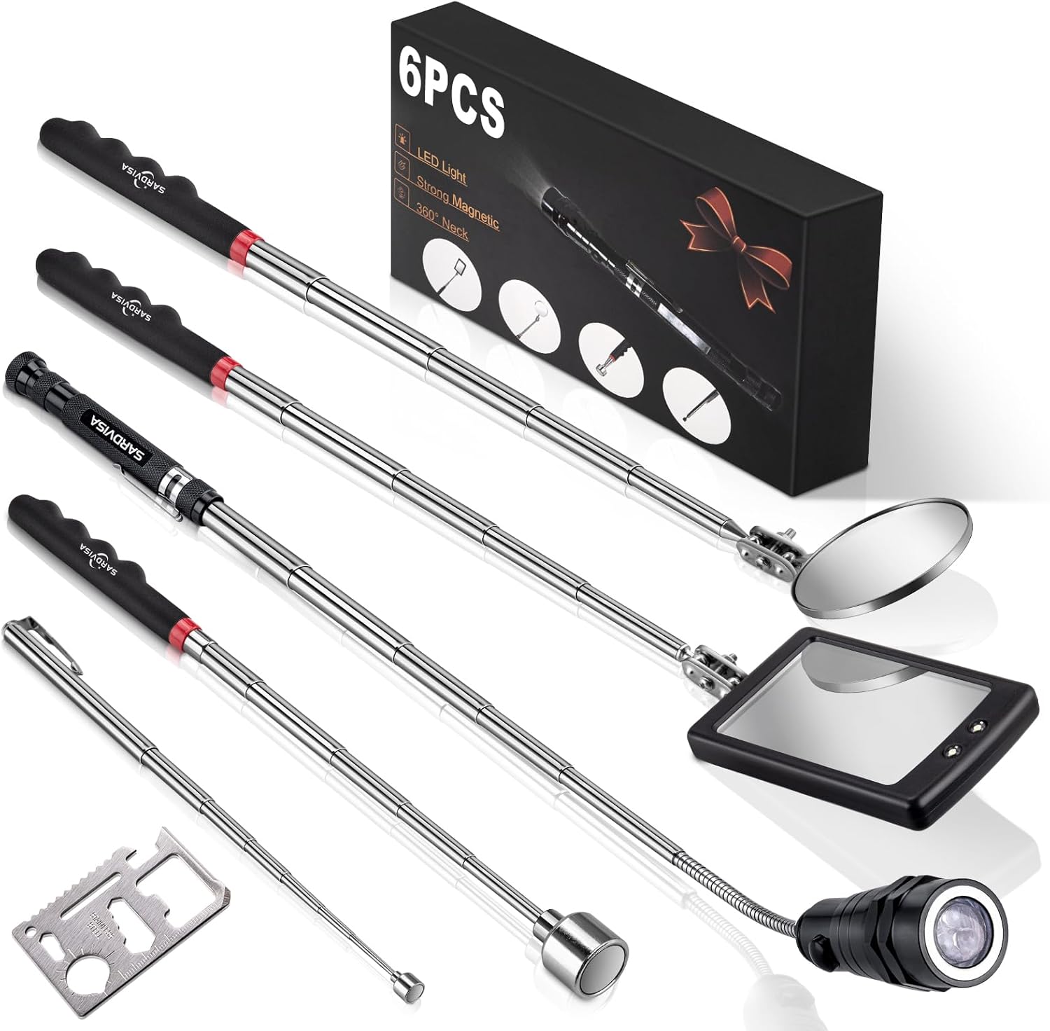 SARDVISA 6-Packs Magnetic Pickup Tool Set, Telescoping Flashlight LED ...