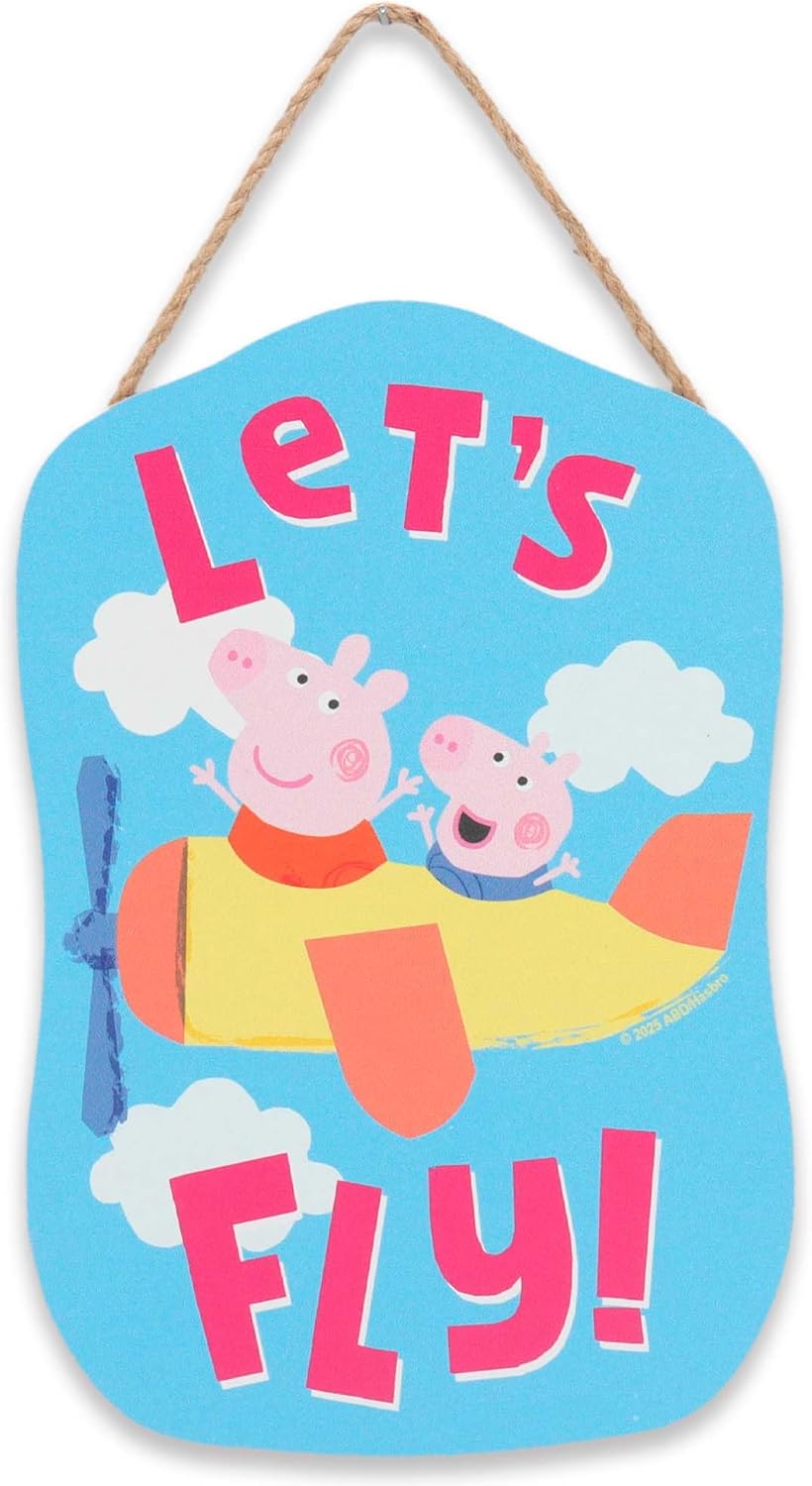 Amazon.com : Hasbro Peppa Pig Let’s Fly! Hanging Wood Sign - Airplane ...