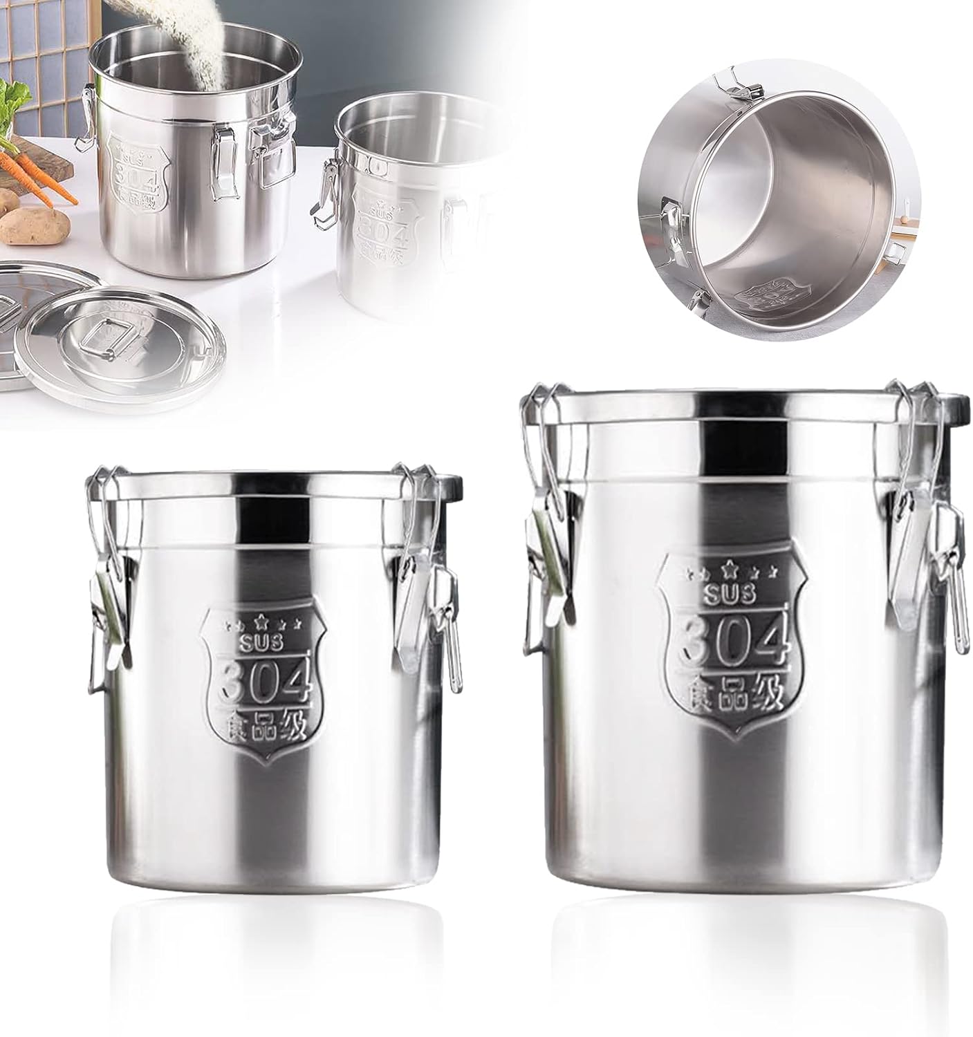 Amazon.com: 6L/12L Rice Bucket Household Sealed, 304 Stainless Steel ...