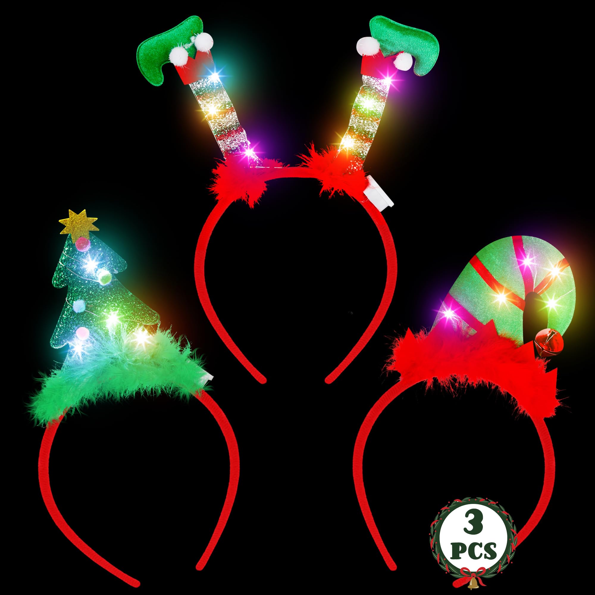 Amazon.com: 3 Pcs Light Up Christmas Headbands, Chrstmas Flashing LED ...