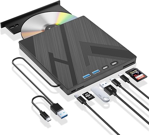 Amazon.com: Wbacon 7 in 1 External DVD Drive, External CD/DVD Drive for ...