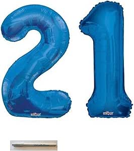 Amazon.com: Valueballoon Blue Number 21 33” Balloon Birthday Party ...
