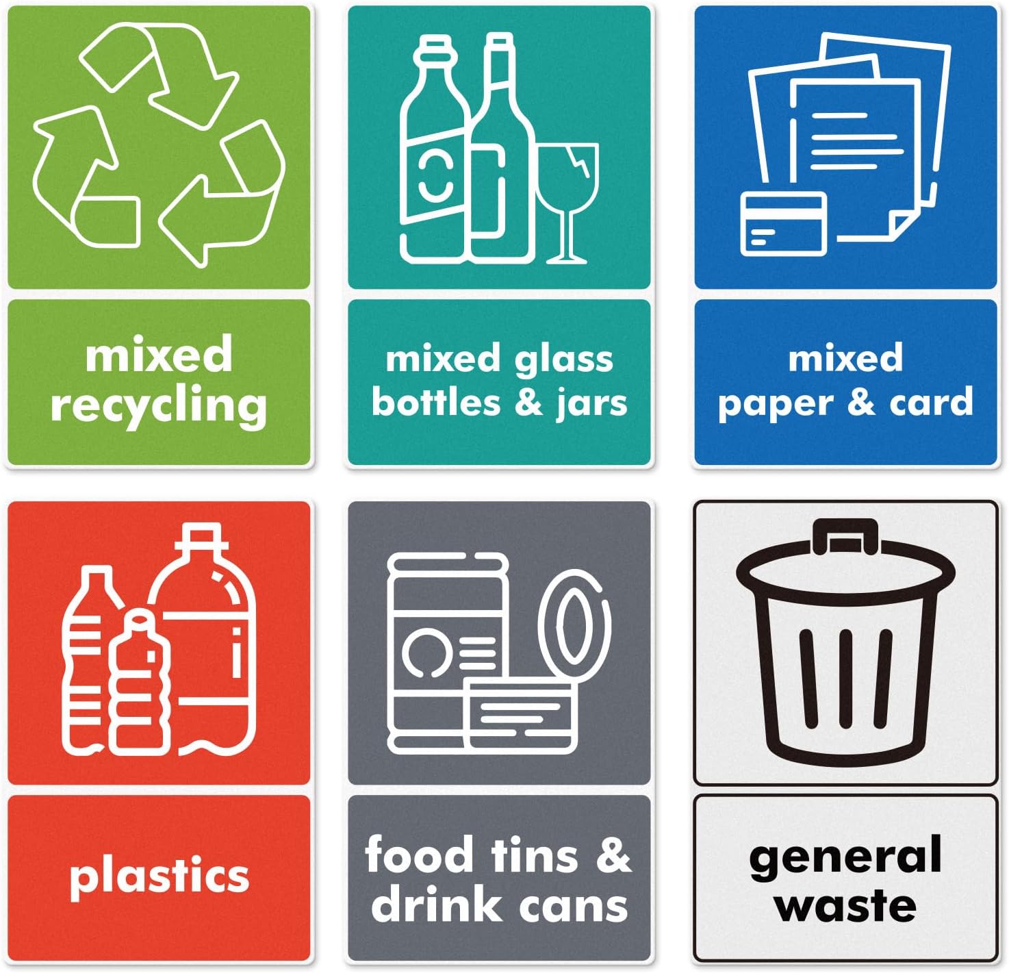 Recycling bin Sign/Sticker pack - Self adhesive vinyl Pack of 6 ...