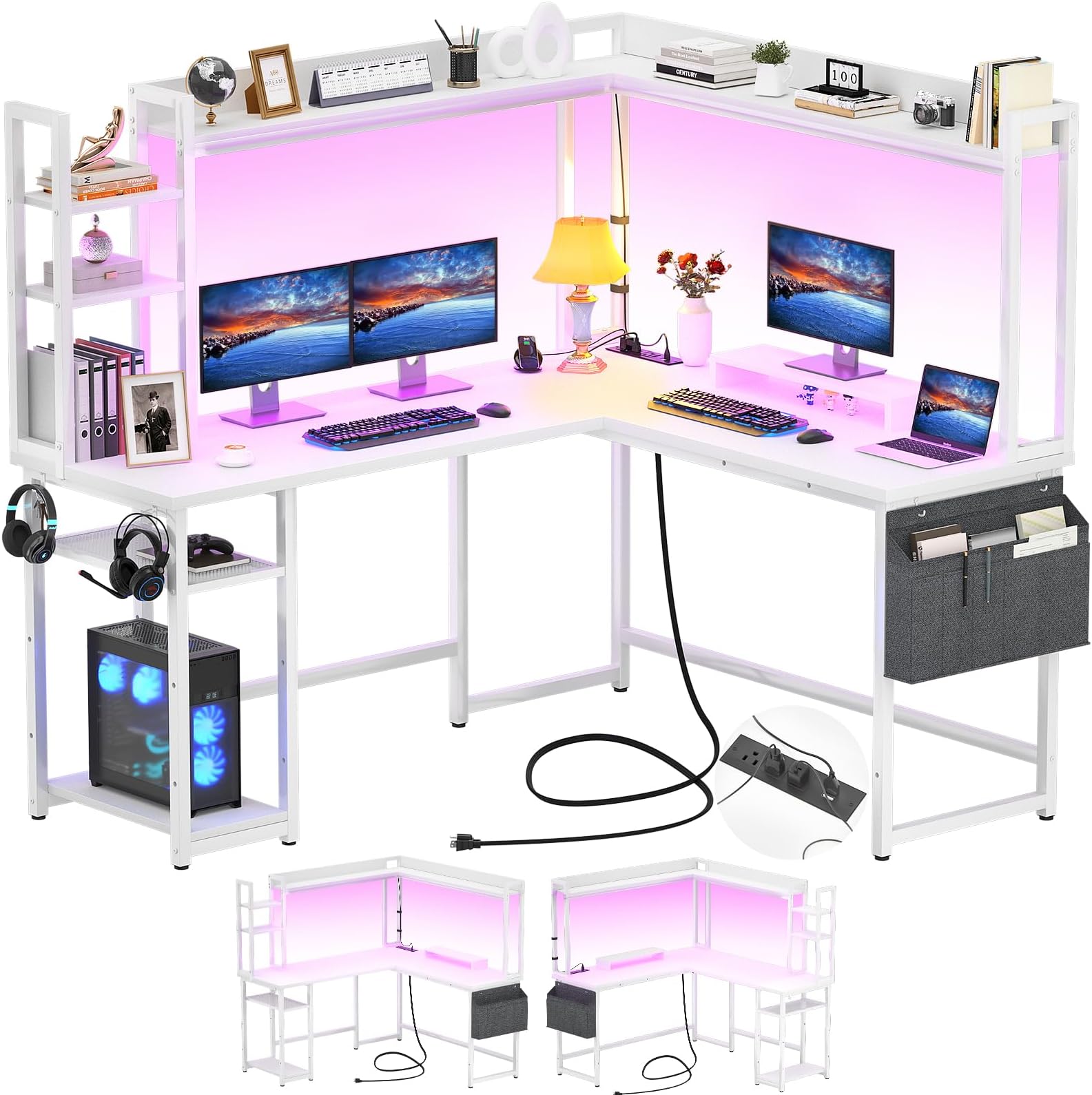 Amazon.com: Bestier Gaming Desk 51" L-Shaped, with Power Outlets & LED ...