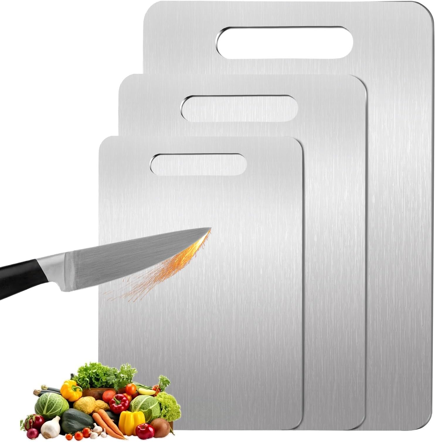 Amazon.com: Stainless Steel Cutting Boards Set of 2 – SUS 304 Chopping ...