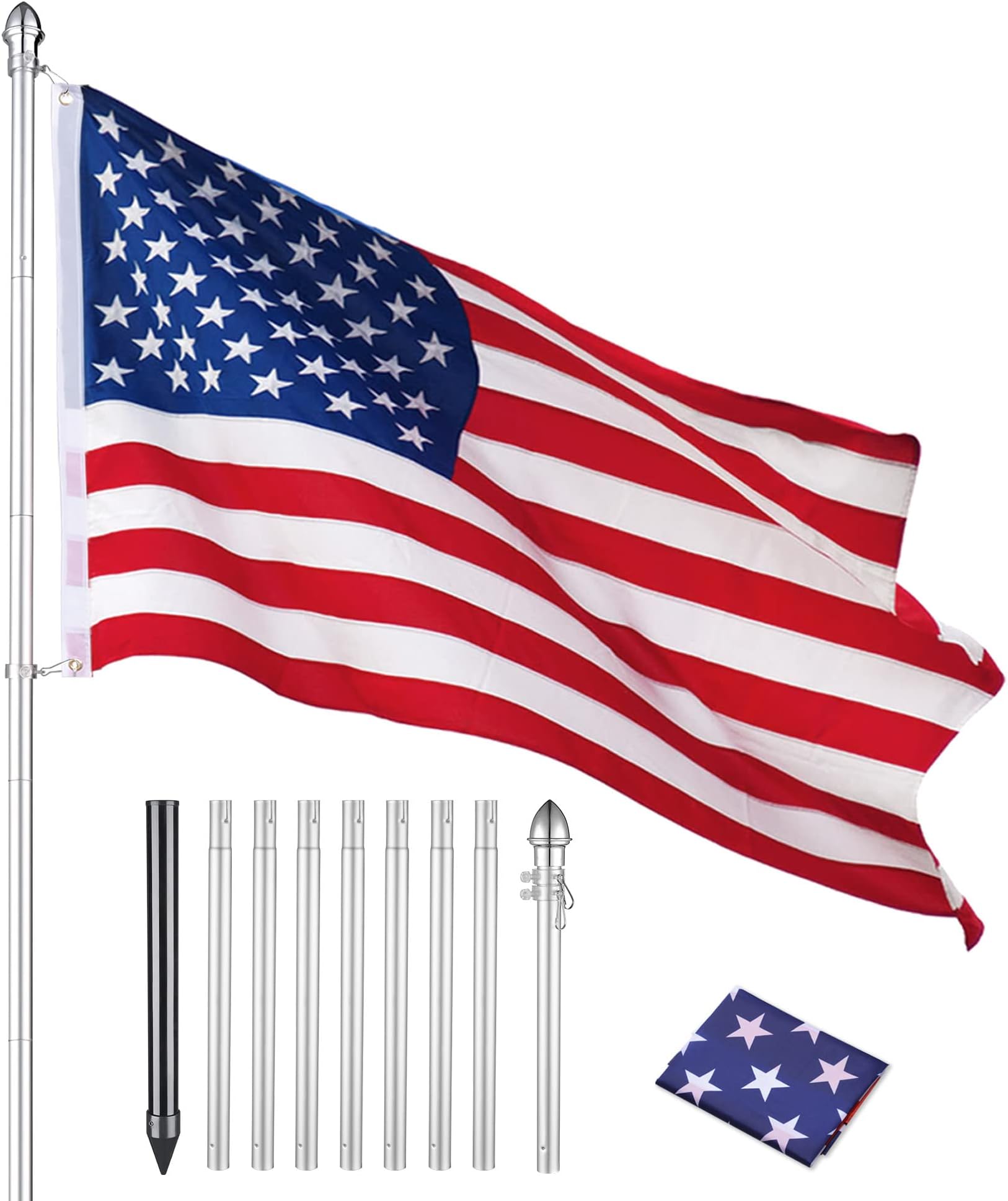 Amazon.com : 4Less 10ft Aluminum Outdoor Flag Pole KIT w/Ground Spike ...