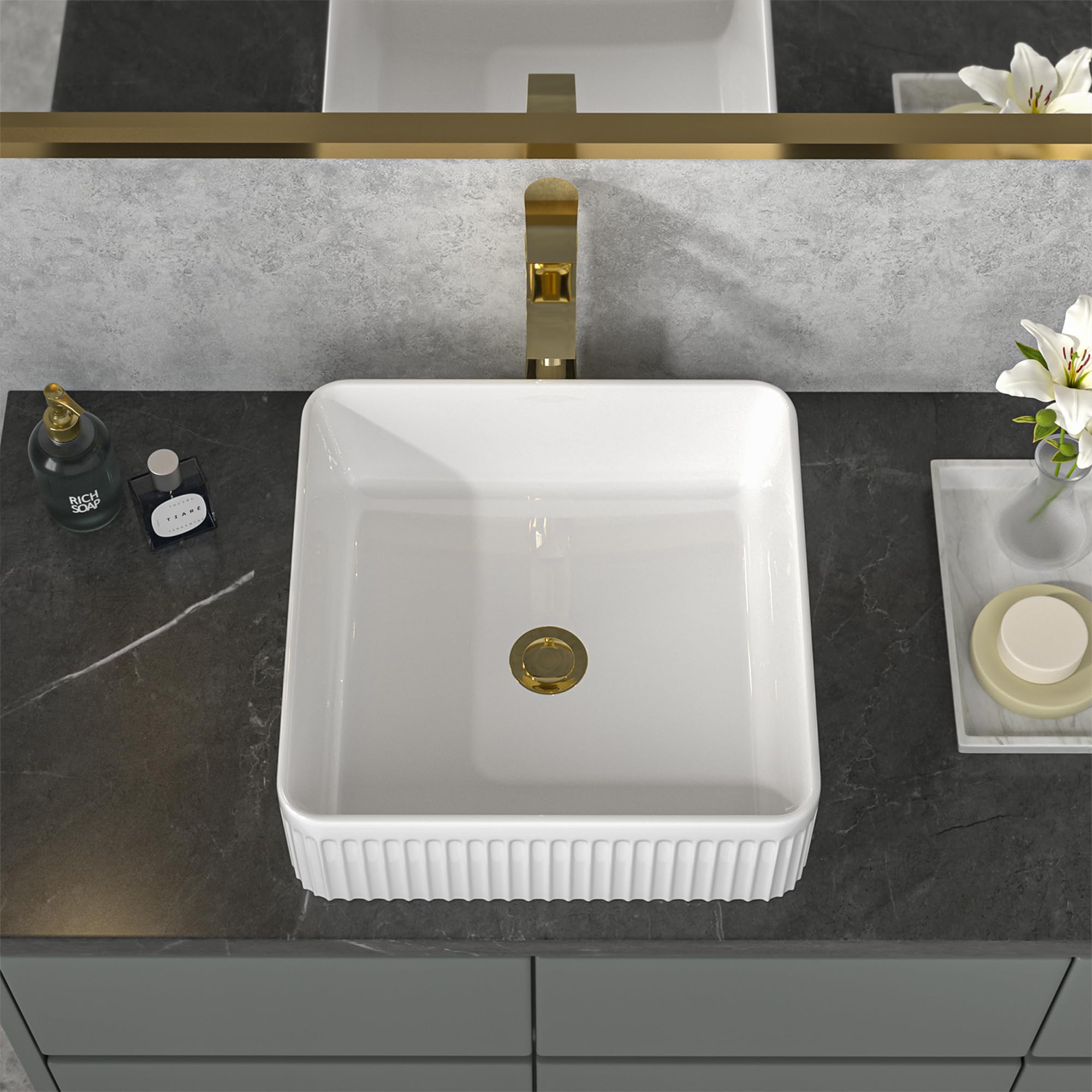 Snapklik.com : Vessel Sink Square - 15x 15 Inch White Bathroom Sink ...