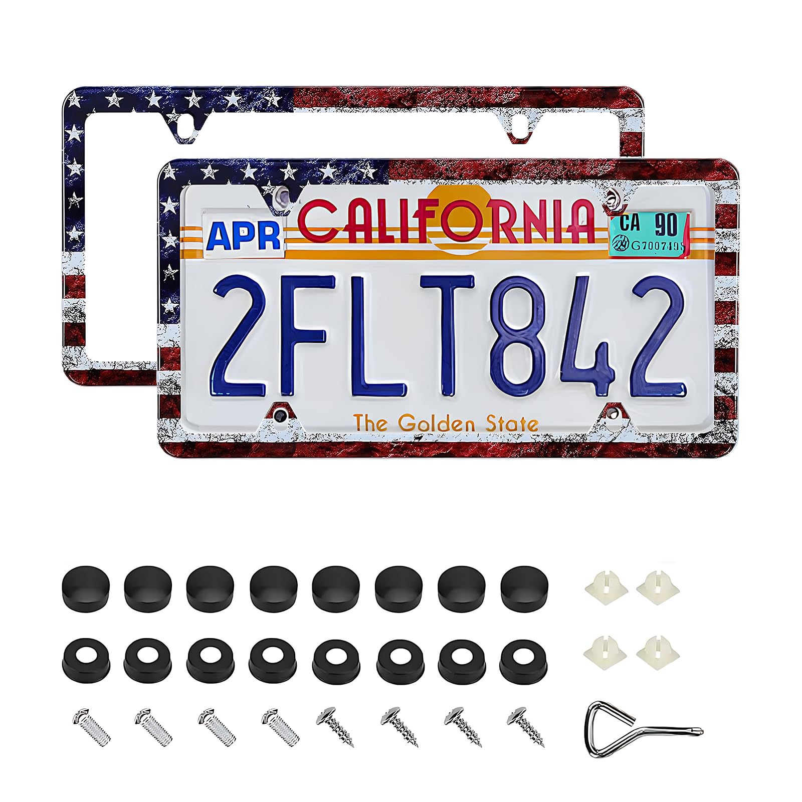 Amazon.com: American Flag License Plate Frame - 2 Pack Aluminum, Red ...