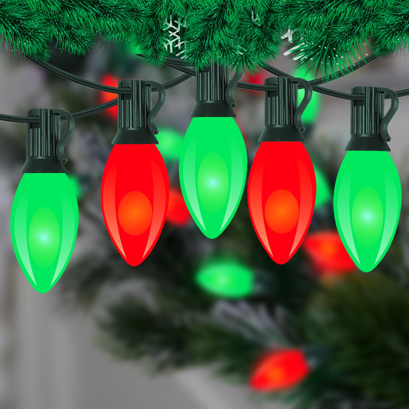 C9 LED Christmas Lights, 25Ft C9 Outdoor Red and Green Christmas String ...