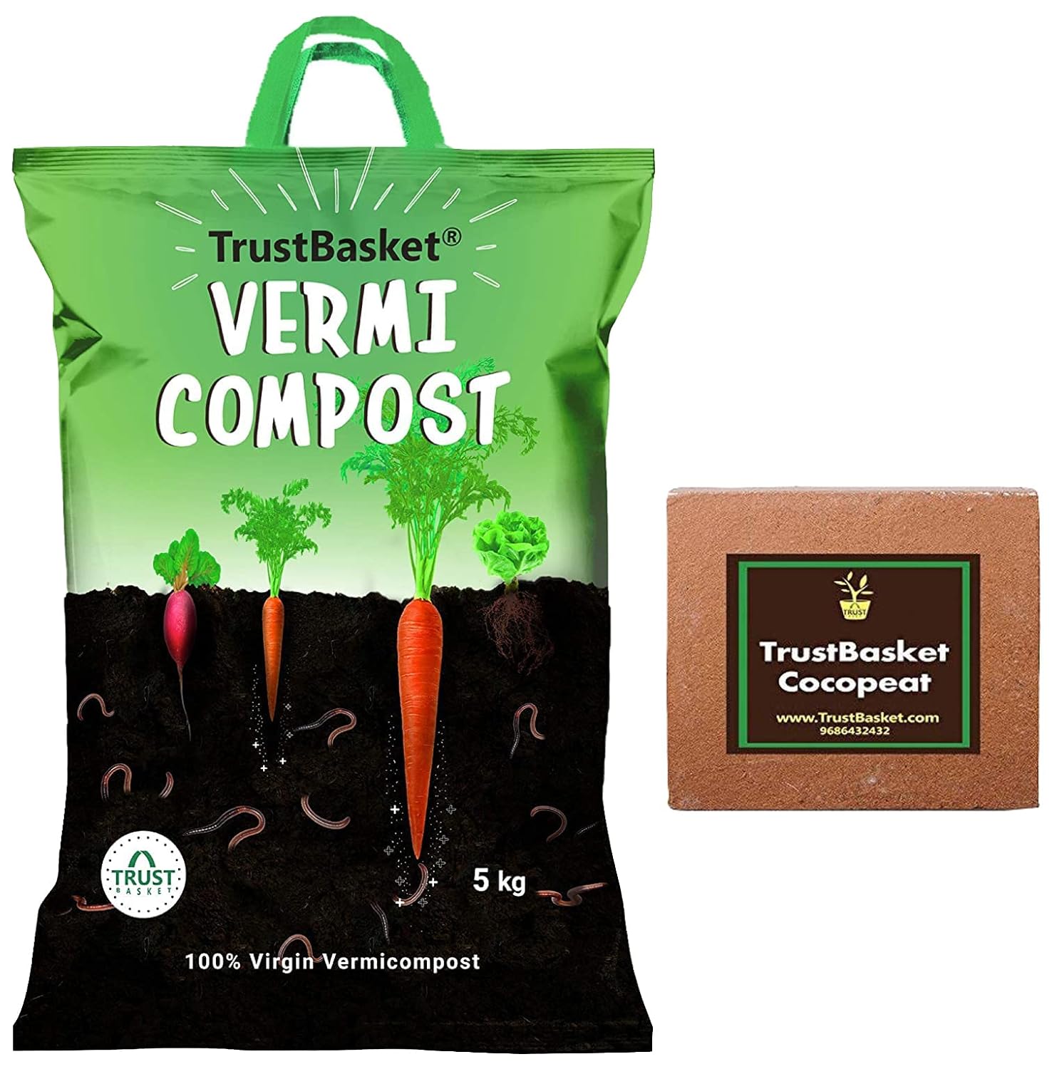 TrustBasket Cocopeat 5 kg Block & Organic Vermicompost Fertilizer ...