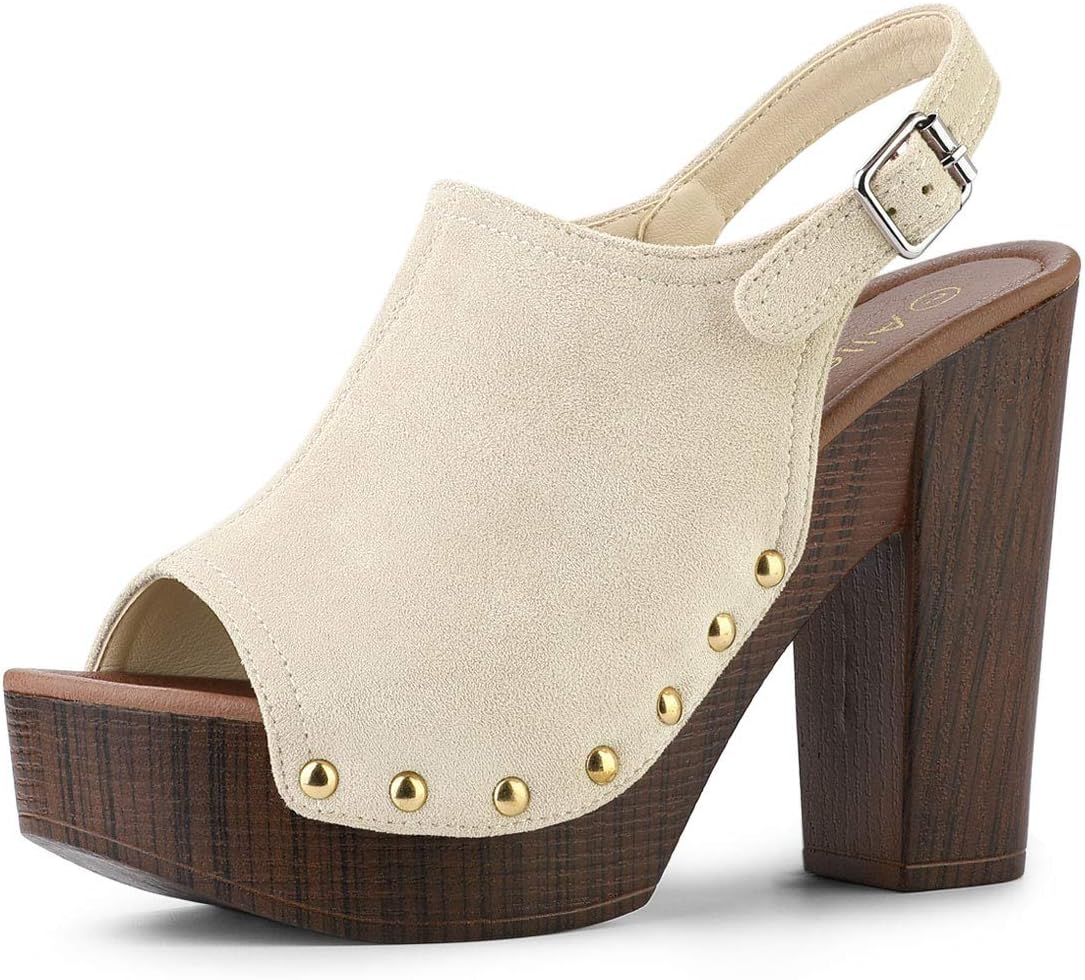 Amazon.com | Allegra K Women's Slingback Platform Chunky Heel Beige ...