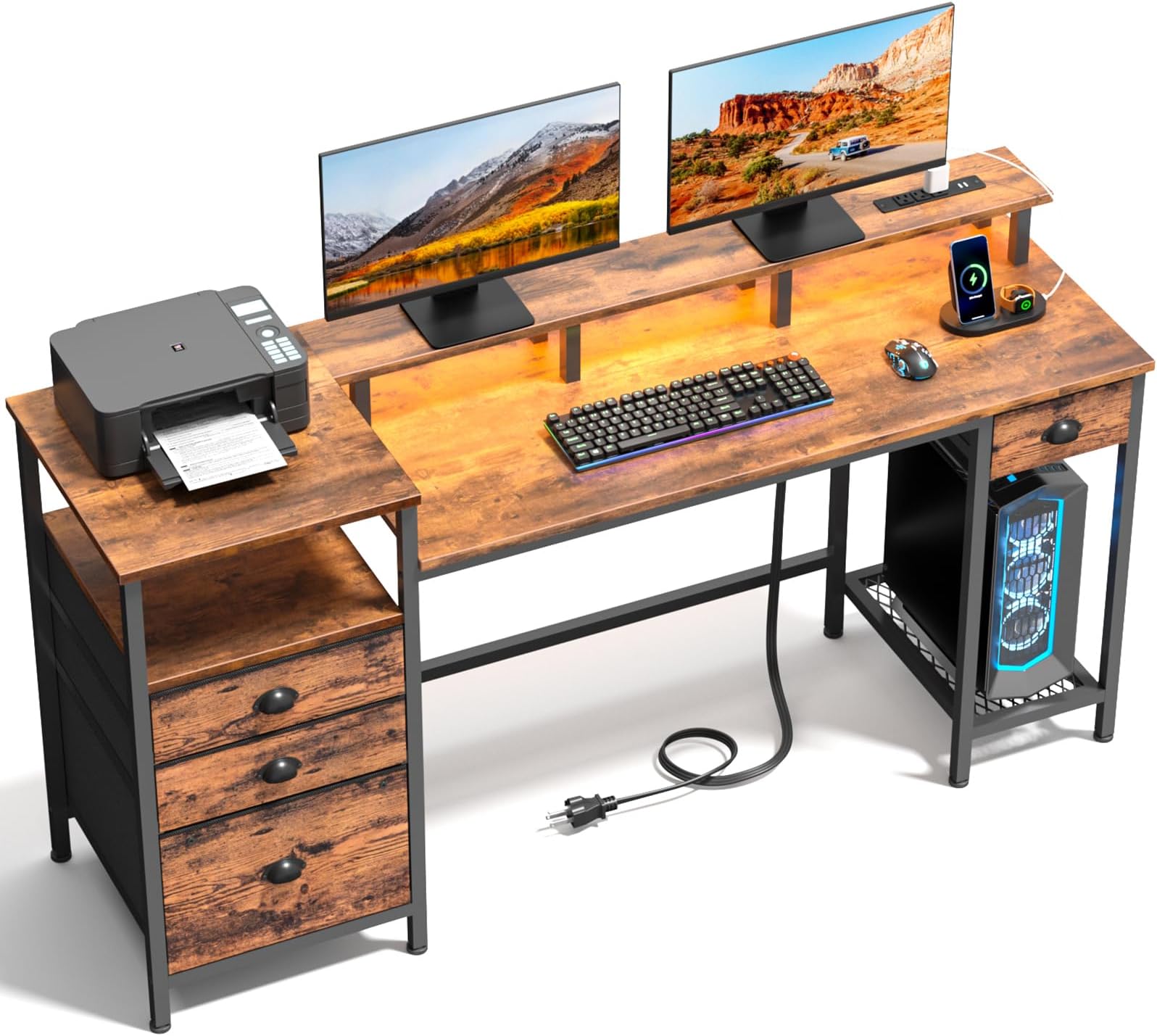 Amazon.com: SEDETA 59" Computer Desk with 4 Drawers and Shelves, Gaming ...