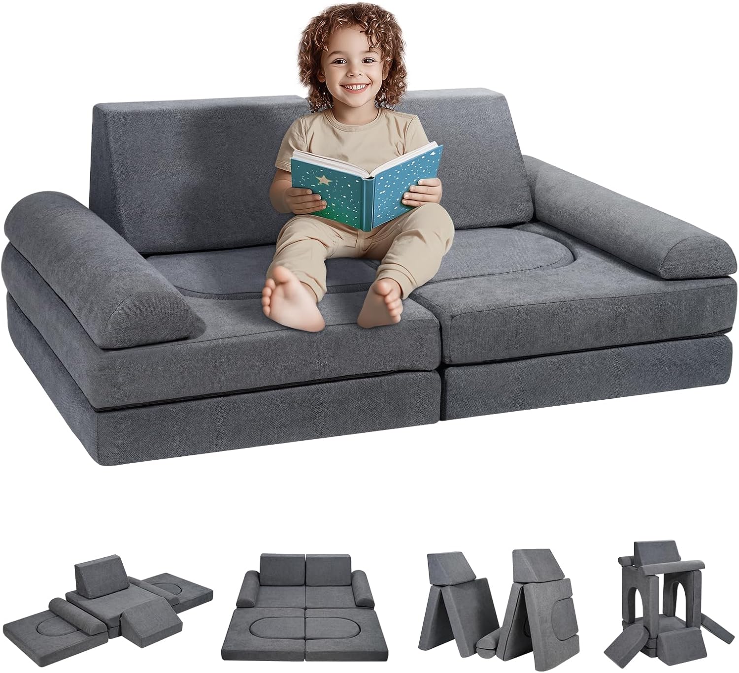 VEVOR Kids Couch, 10Pcs Modular Kids Play Couch, Toddler Couch Sofa Bed ...