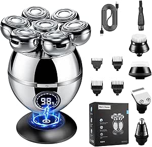 Skull Shavers for Men, 7D Bald Head Razor, 6-in-1 Wet & Dry Rotary ...
