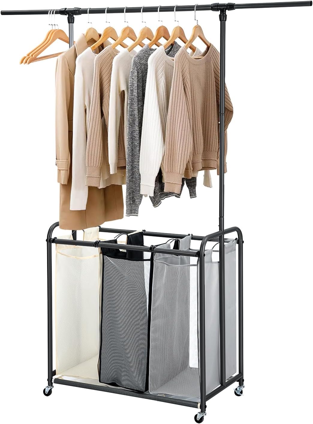 Amazon.com: Laundry Sorter with Extendable Hanging Bar, Laundry Hamper ...