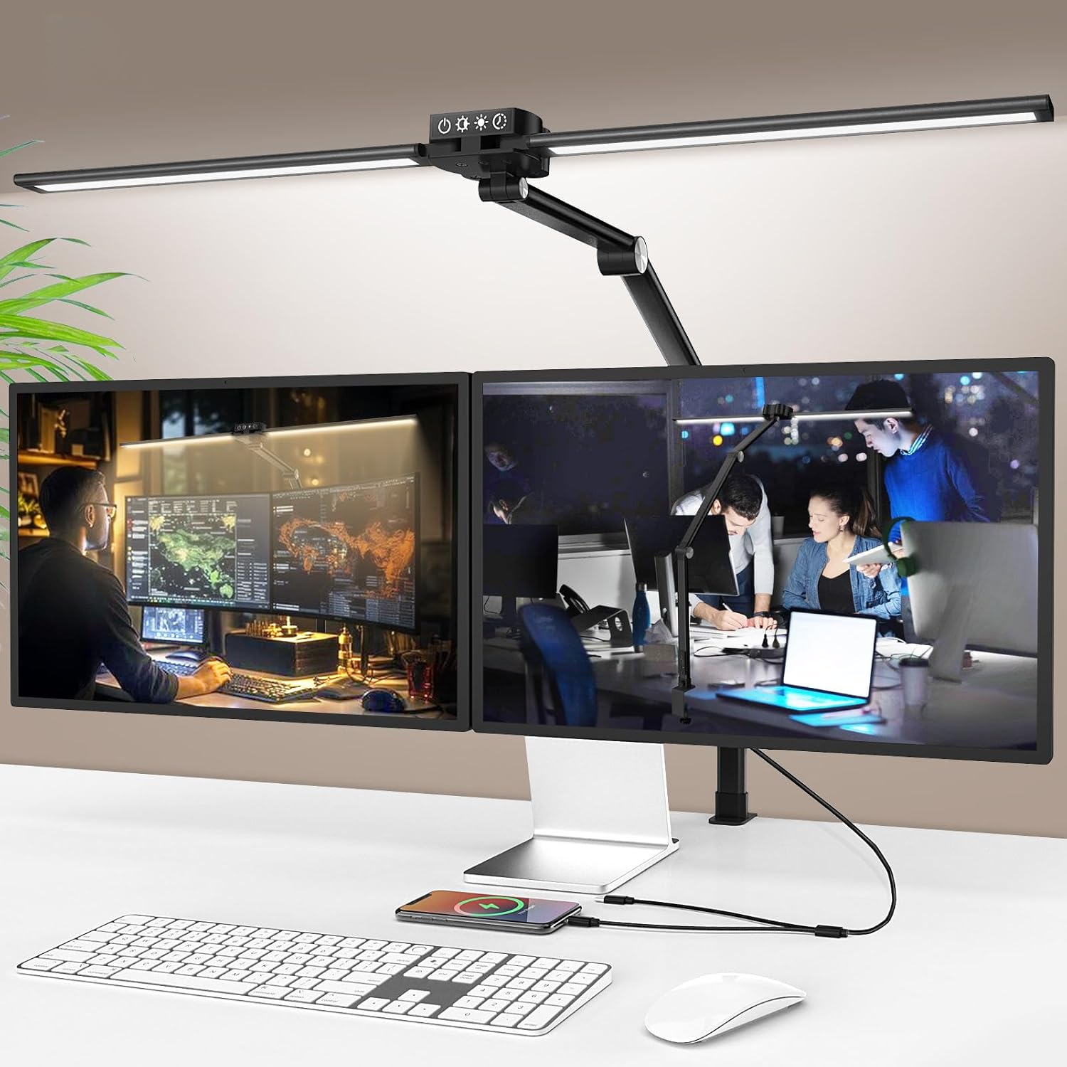 LGMCF Led Desk Lamp for Office Home, 24W Hand Wave Actived Double Head ...