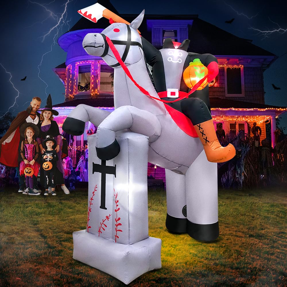 Amazon.com: 8 FT Halloween Inflatables Headless Horseman Decoration ...