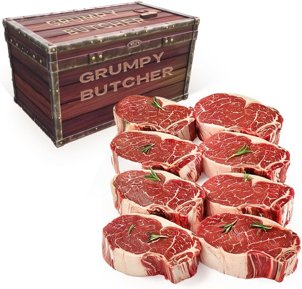 Amazon.com: Grumpy Butcher Ribeye Steaks, 8 Pack (14 oz each) - Prime ...