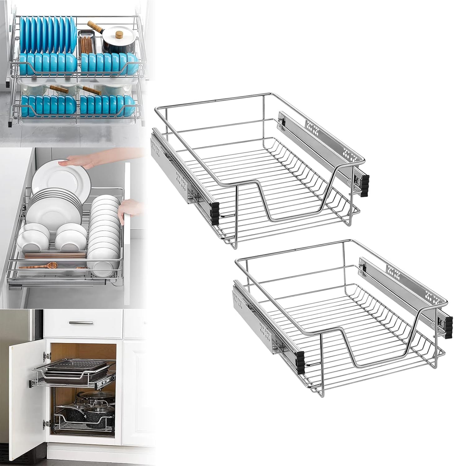 LARS360 400mm Pull Out Wire Storage Basket Drawer Silver Telescopic ...