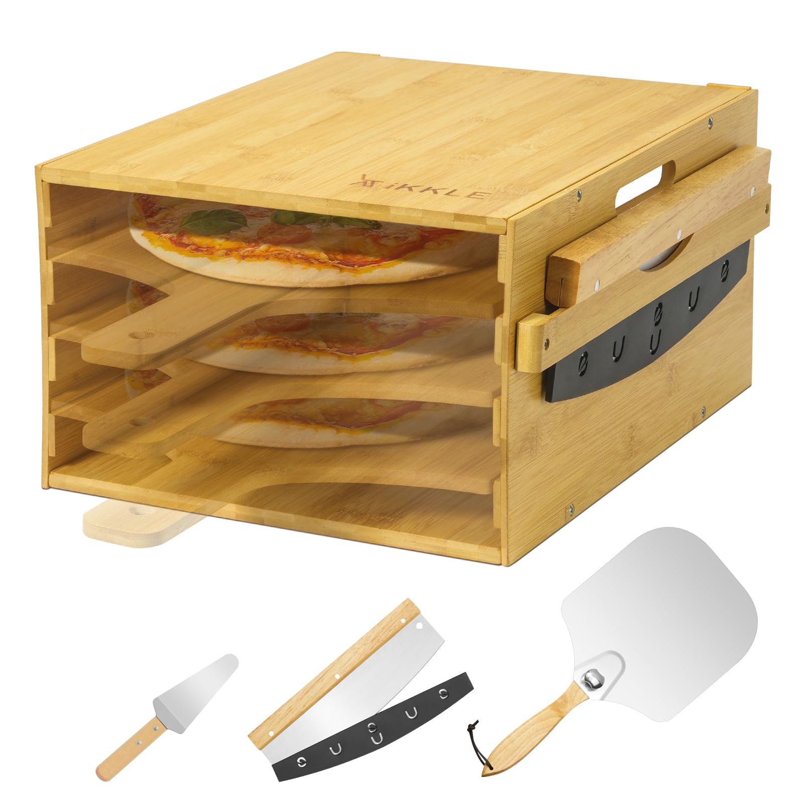 Wood Pizza Peel Rack, Pizza Board Storage Stand with 12" Pizza Peel ...