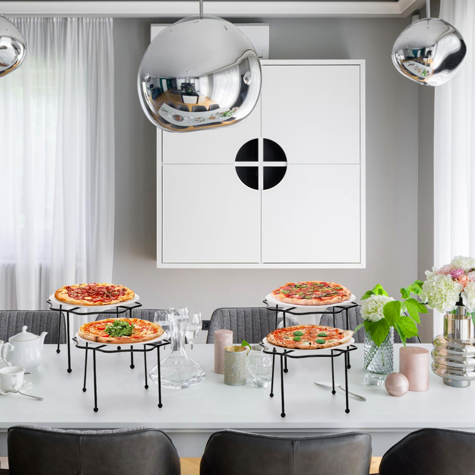 Snapklik.com : Set Of 4 Black Pizza Stand Holder, 10 Inch Tabletop ...