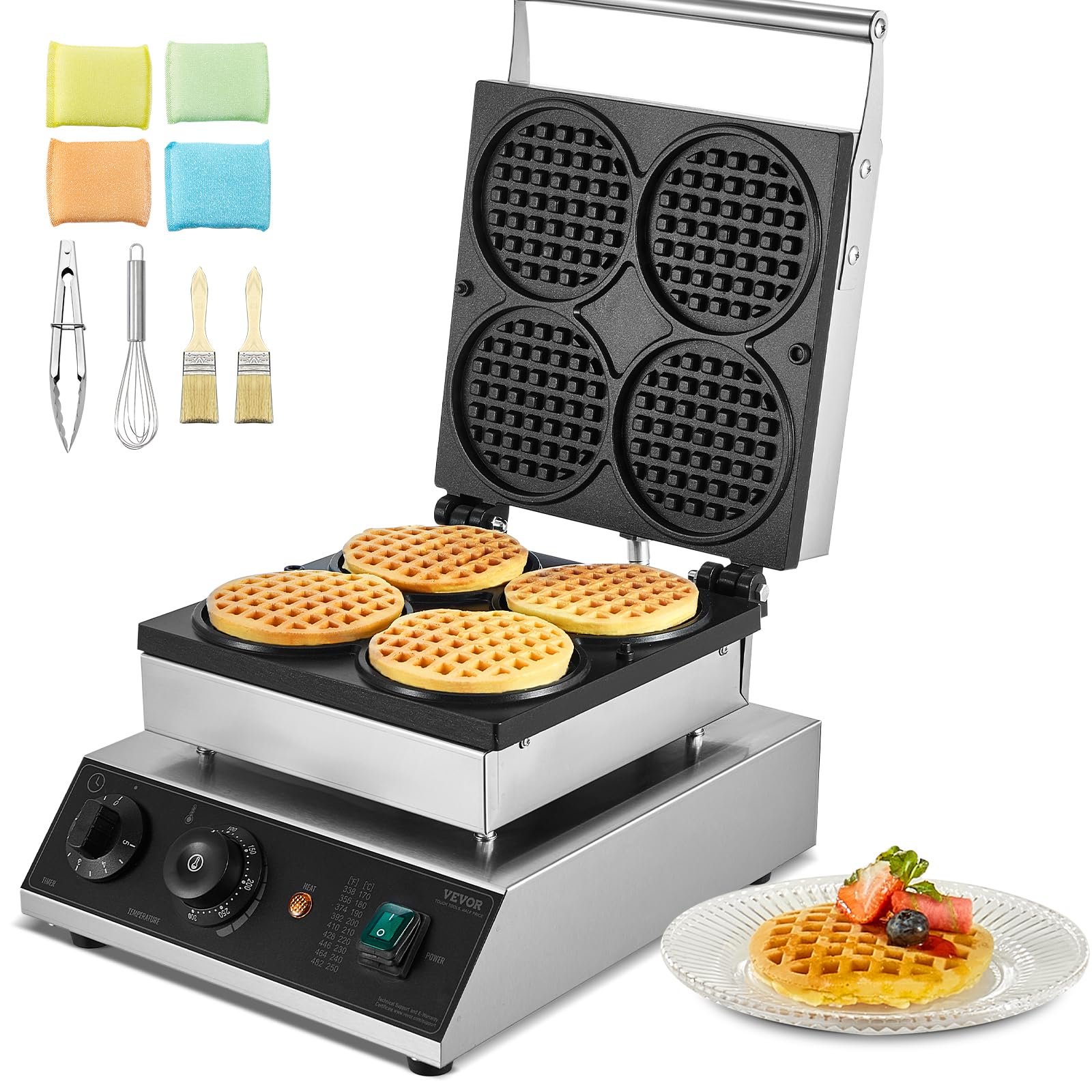 Amazon.com: VEVOR Commercial Waffle Maker, 4PCS Round Waffle Baker ...