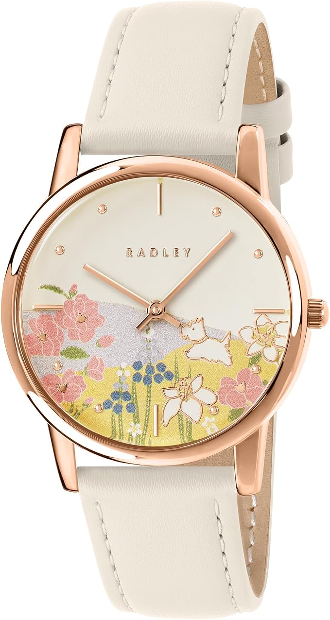 RADLEY Women's Spring Meadows Rose Gold Plated Case Salt Leather Strap ...