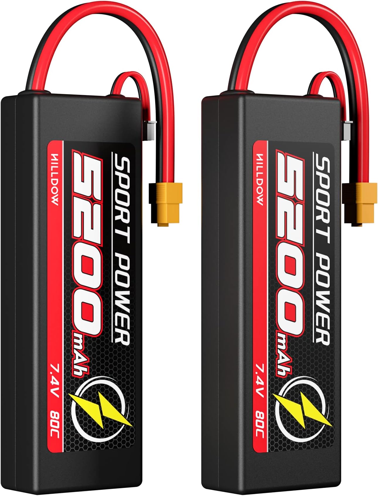 Amazon.com: Hilldow 7.4V Lipo Battery 2S 80C 5200mAh Lipo Hard Case ...