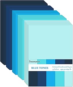 Blue Card A4, 100 Sheets 5 Colours Blue Cardstock 92lb/250gsm for DIY ...