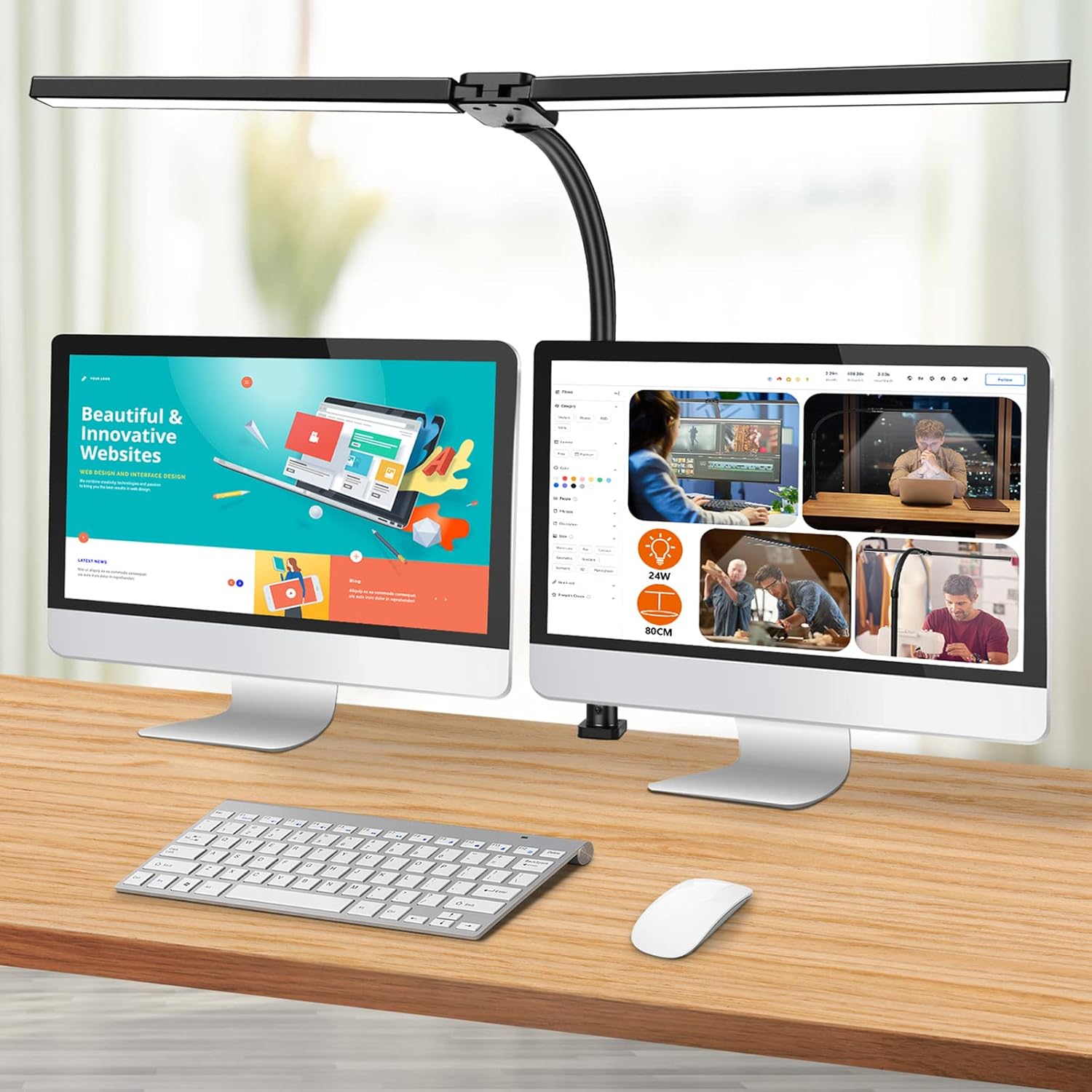 JOSTIC 24W 80CM Doppelkopf Schreibtischlampe LED Dimmbar, 1800LM ...