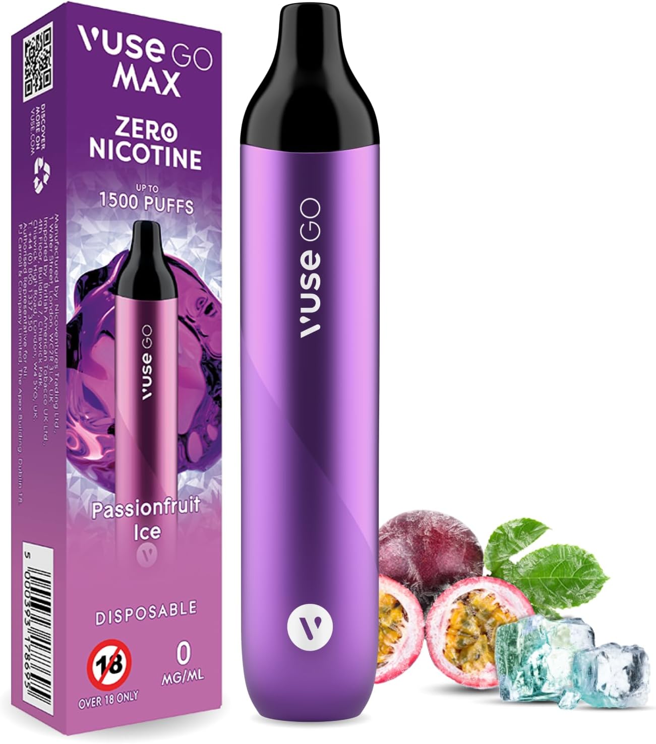 VUSE GO MAX Vape, 1500 puffs per Device, Zero Nicotine Passionfruit Ice ...
