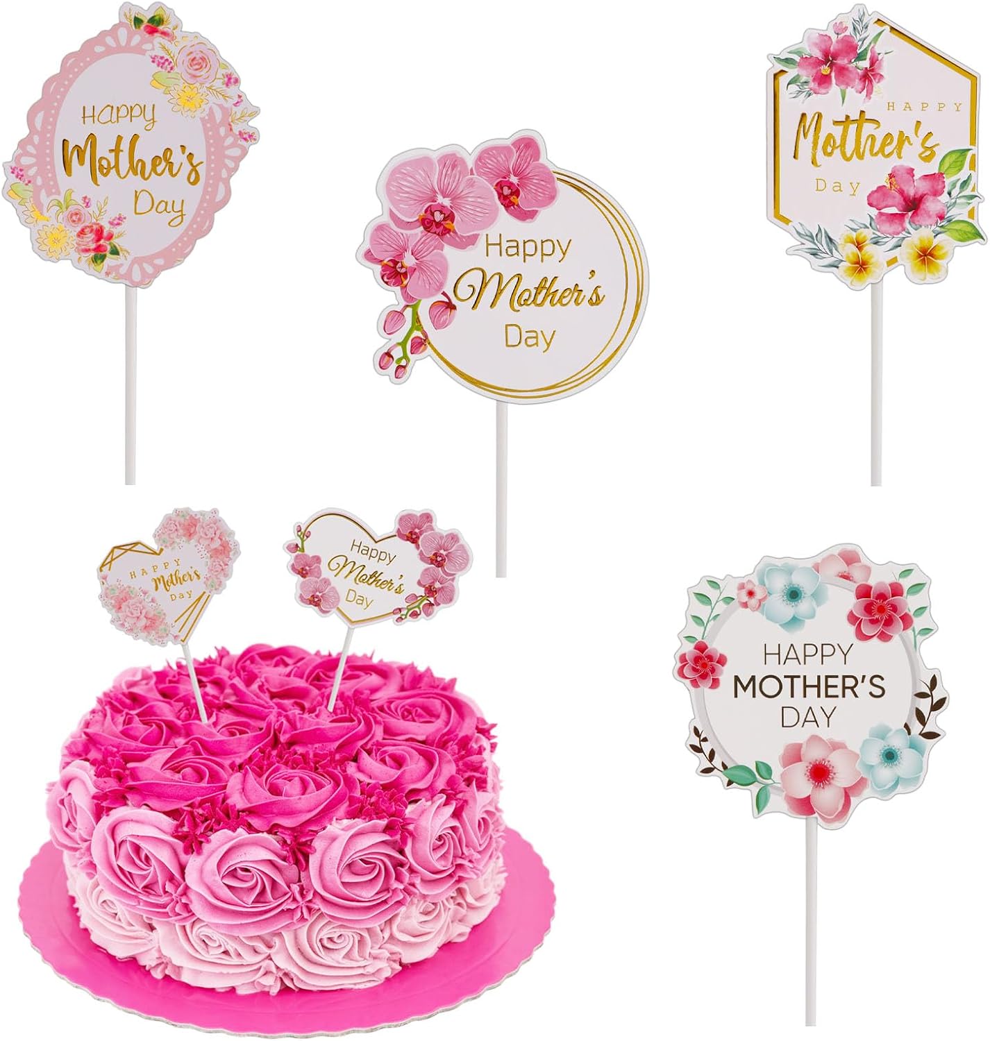 Amazon.com: SICOHOME Happy Mothers Day Topper 24PCS Mothers day cake ...