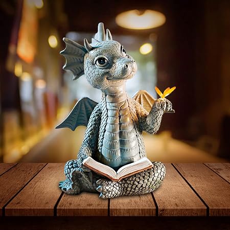 Amazon.com: QIANSHENG Dragon Reading Book Statue Dinosaur Holding ...
