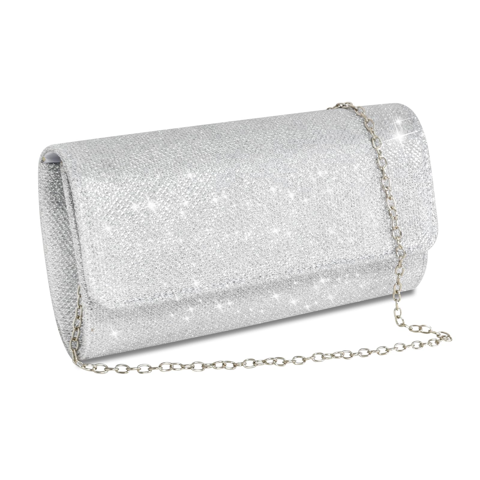 Women Clutch Purse Evening Bag Silver Glitter Chain Bag Elegant ...