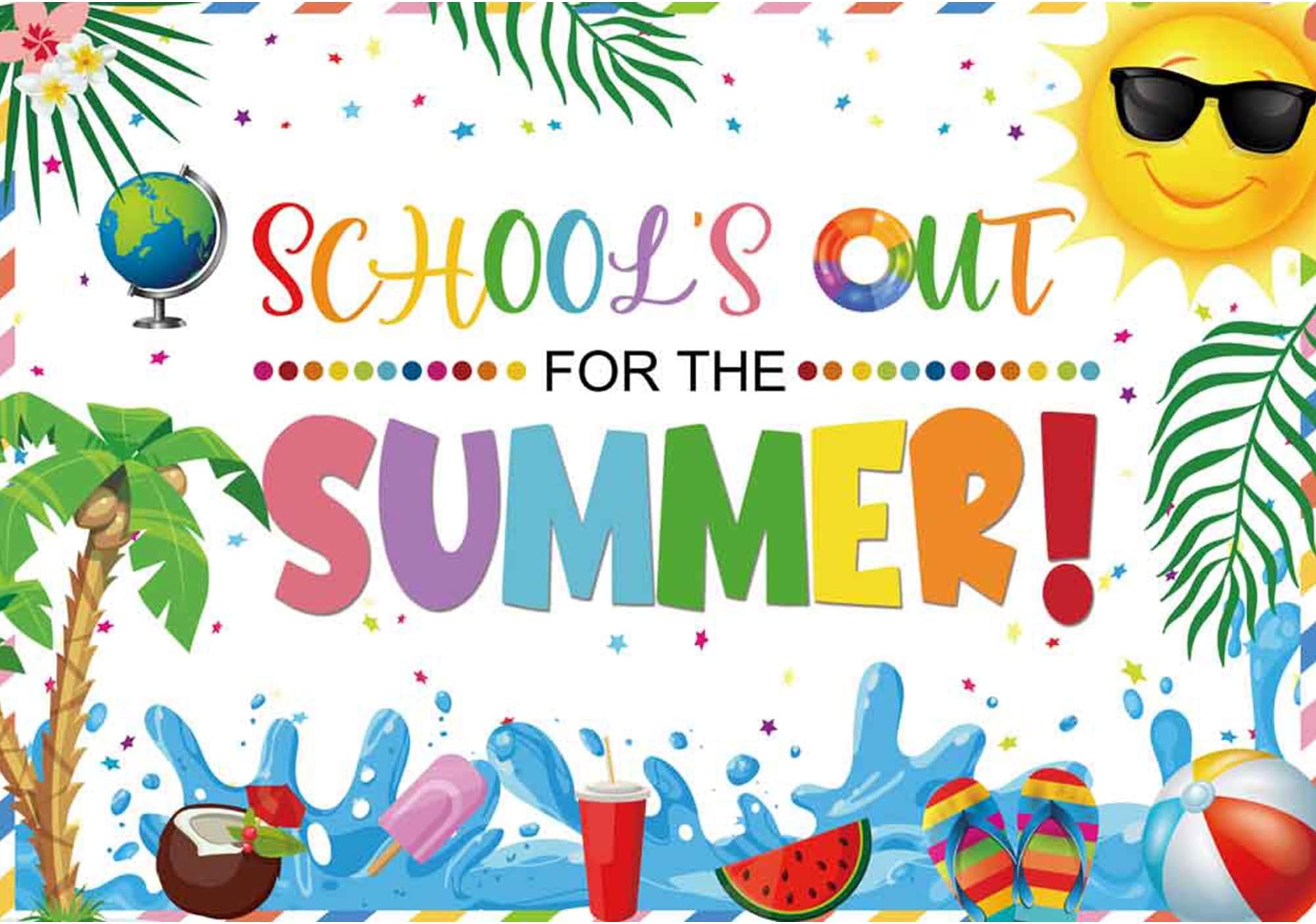 Amazon.com : LIVUCEE 7x5ft School’s Out for The Summer White Banner ...