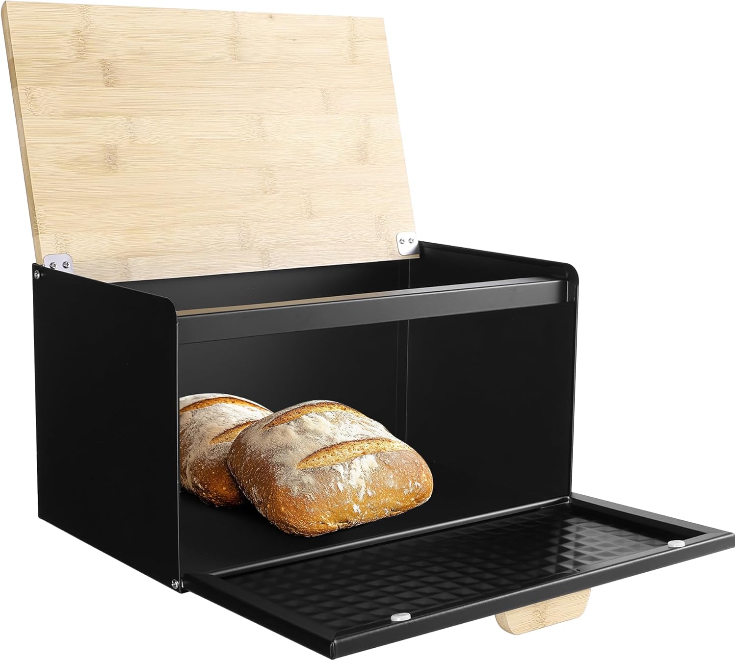 Navaris Metal Bread Bin Container with Bamboo Lid - Large Aesthetic ...