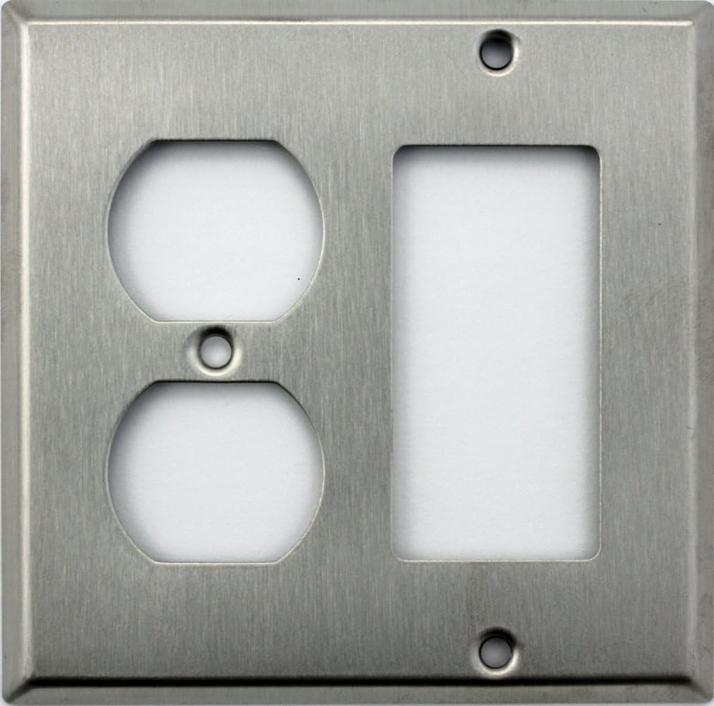 Brushed Satin Stainless Steel 2 Gang Wall Plate- 1 Duplex Outlet 1 GFI ...
