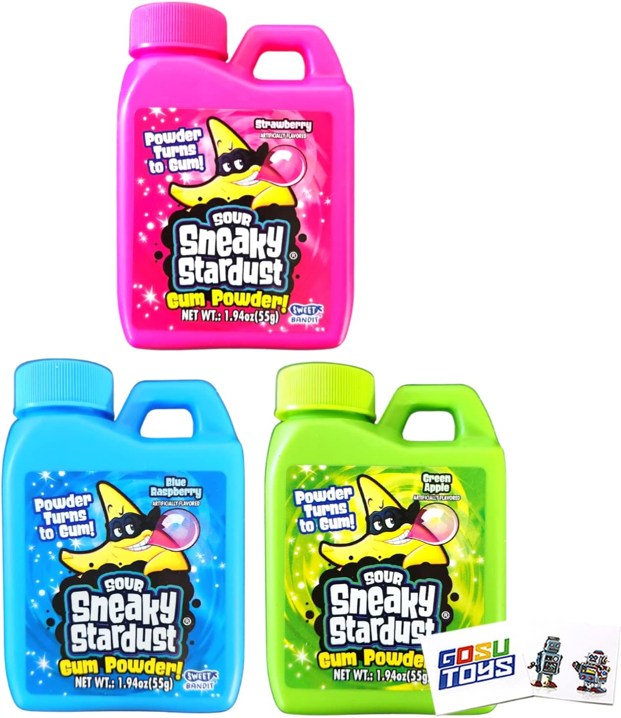 Amazon.com : 4ct. Sour Sneaky Stardust Powdered Chewing Gum Bottle ...