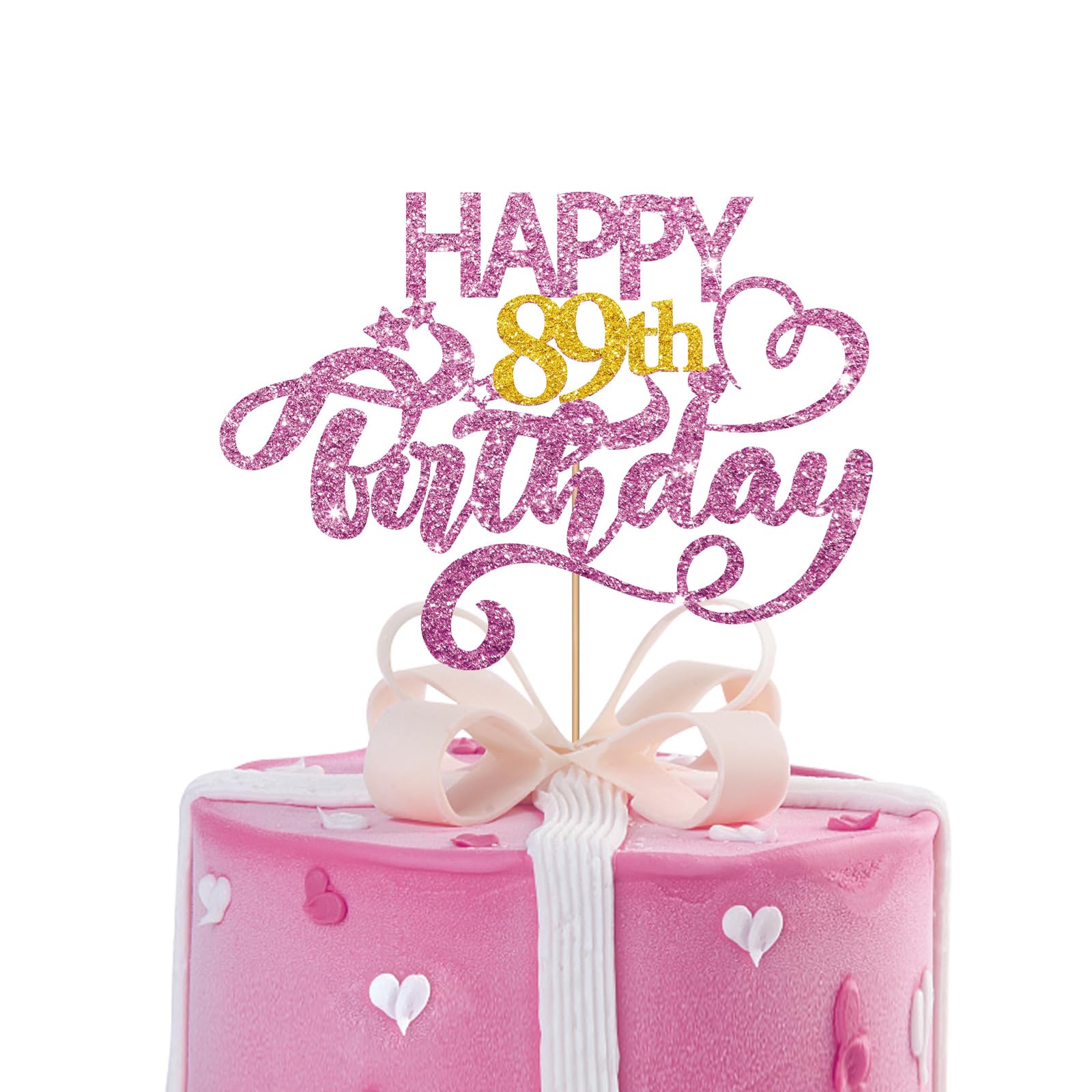 Amazon.com: Pink Glitter Happy 89th Birthday Cake Topper, Eighty Nine ...