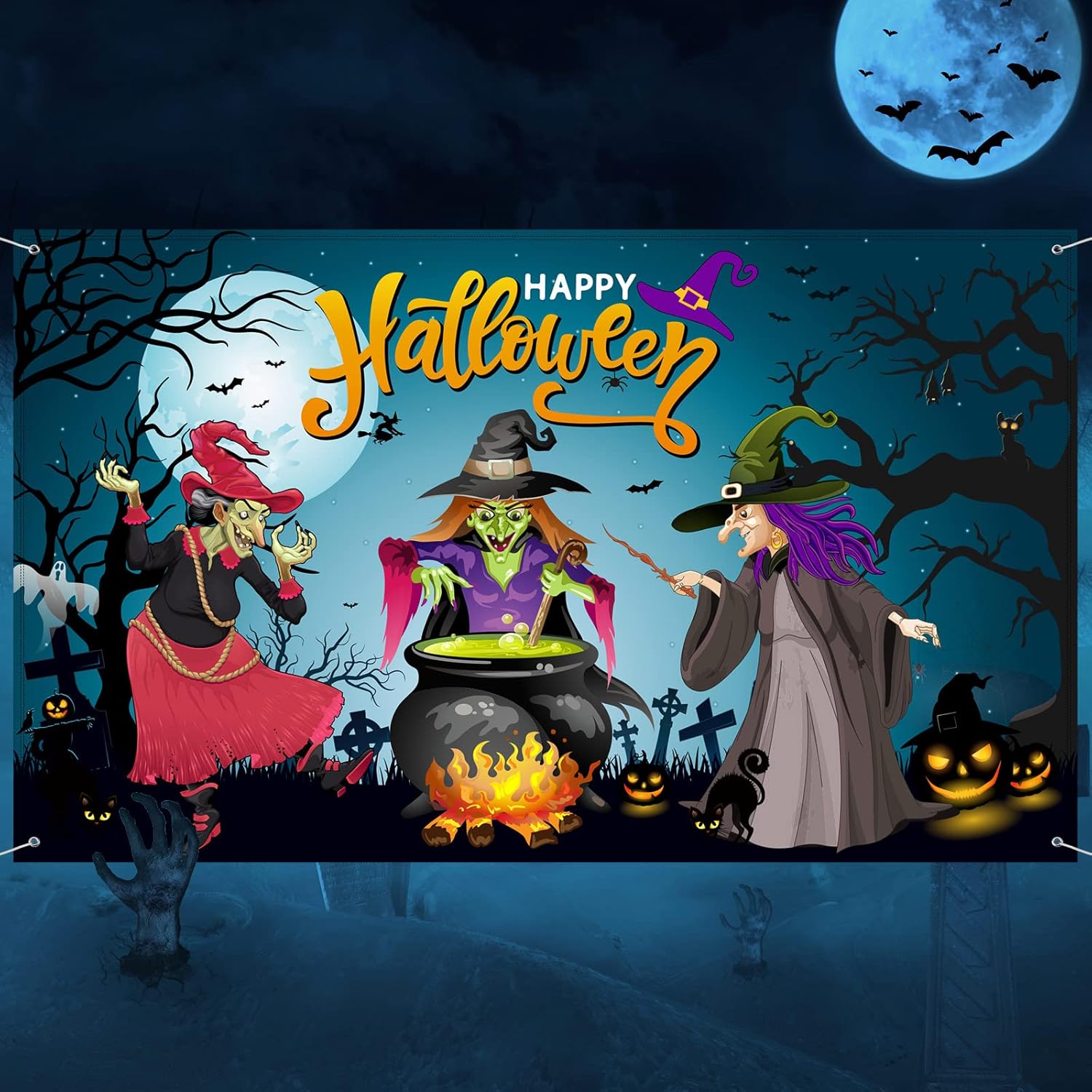 Buy Halloween Backdrop Banner Decorations Witch Background for ...