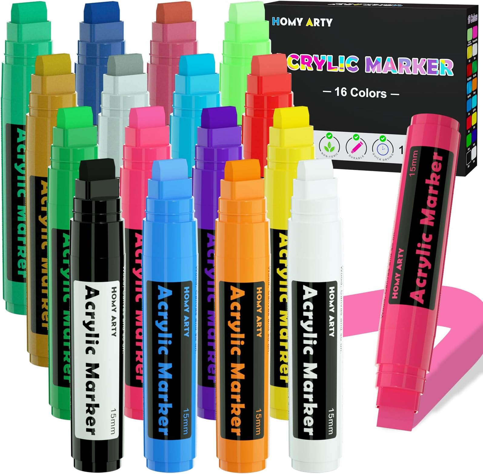 Amazon.com: HOMY ARTY Acrylic Paint Markers - 16 Colors x 15mm Jumbo ...