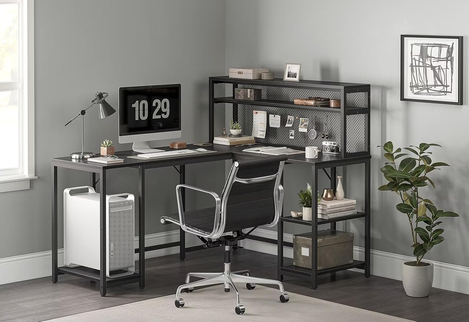 CubiCubi L Shaped Desk with Hutch, 150 cm Corner Computer Desk with ...